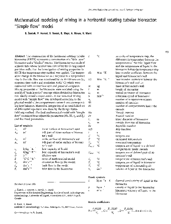 (PDF) Mathematical modeling of mixing in a horizontal rotating tubular bioreactor: “Simple flow ...