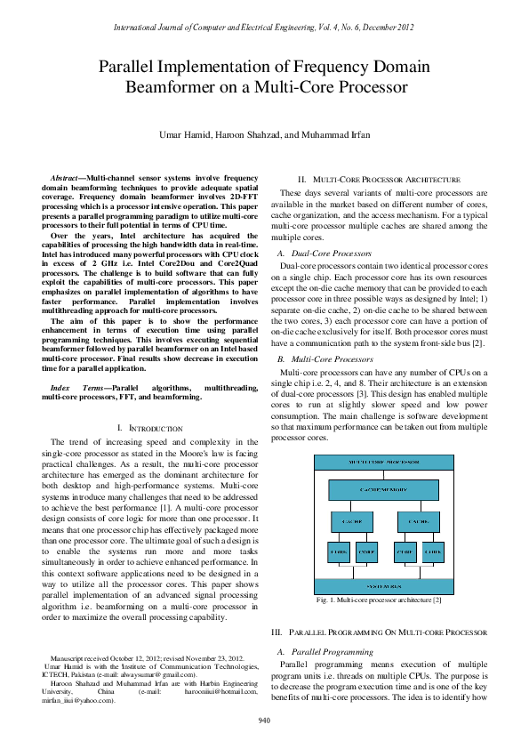 (PDF) Parallel Implementation of Frequency Domain Beamformer on a Multi-Core Processor