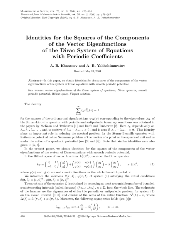 (PDF) Identities for the Squares of the Components of the Vector Eigenfunctions of the Dirac ...