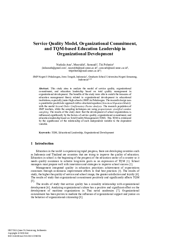 (PDF) Service Quality Model, Organizational Commitment, and TQM-based ...