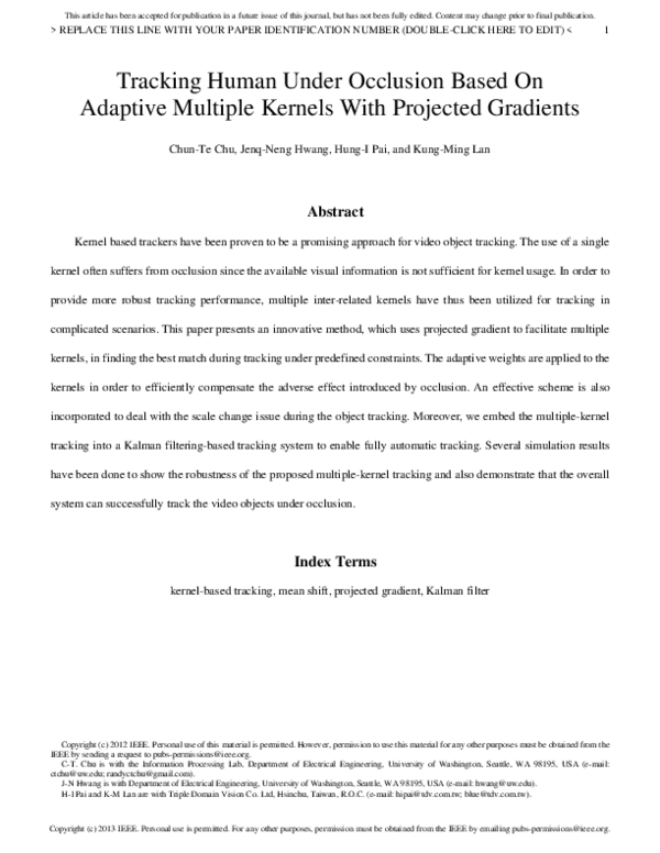(PDF) Tracking Human Under Occlusion Based on Adaptive Multiple Kernels With Projected Gradients