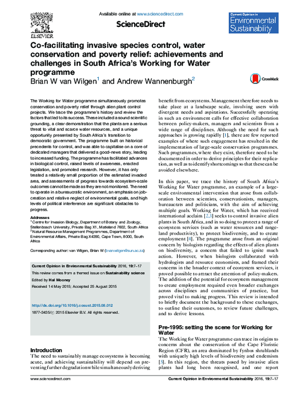 (PDF) Co-facilitating invasive species control, water conservation and ...