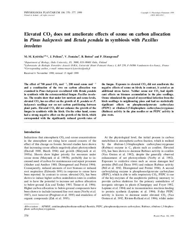 (PDF) Impact of Elevated CO2 and Ozone on Carbon Allocation in Trees