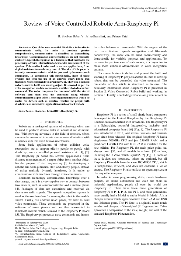 (PDF) Voice-Controlled Robotic Arm Using Raspberry Pi