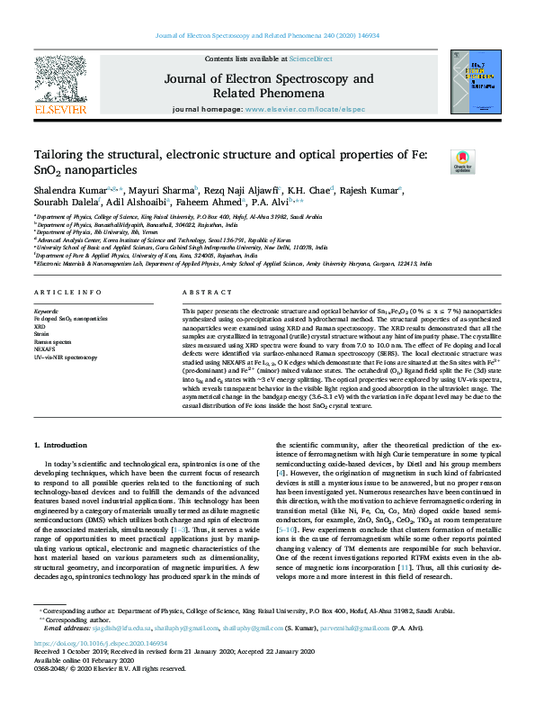 (PDF) Tailoring the structural, electronic structure and optical properties of Fe: SnO2 ...