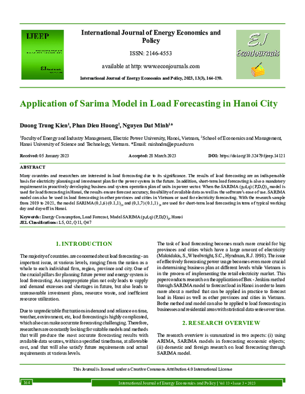(PDF) Application of Sarima Model in Load Forecasting in Hanoi City