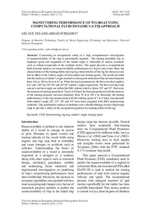 Pdf Maneuvering Performance Of Tugboat Using Computational Fluid Dynamics Cfd Approach