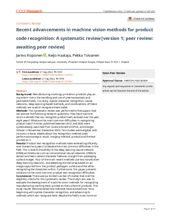 (PDF) Recent advancements in machine vision methods for product code ...