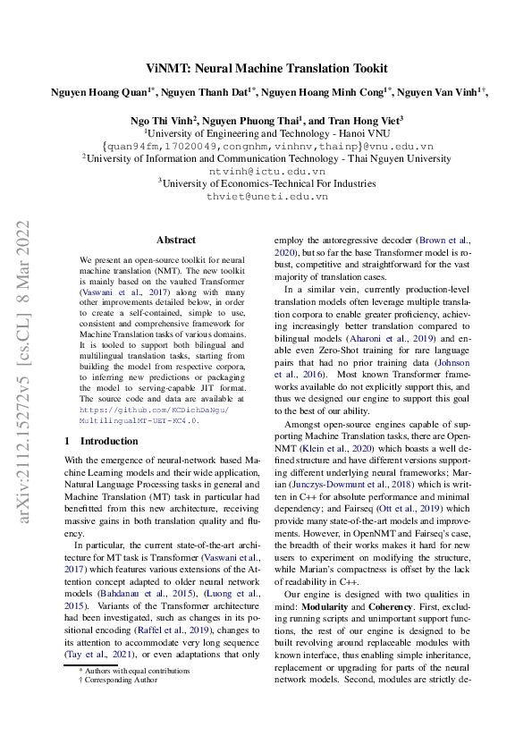 Pdf Vinmt Neural Machine Translation Toolkit 
