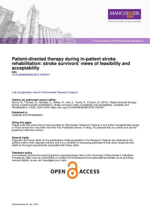 (PDF) Patient-directed therapy during in-patient stroke rehabilitation ...