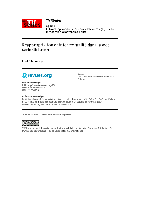 (PDF) Réappropriation et intertextualité dans la web-série Girltrash