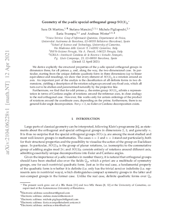 (PDF) Geometry of the $p$-adic special orthogonal group $SO(3)_p$