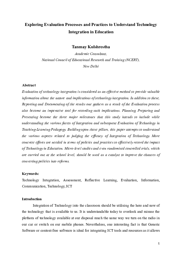 (PDF) Exploring Evaluation Processes and Practices to Understand Technology Integration in Education