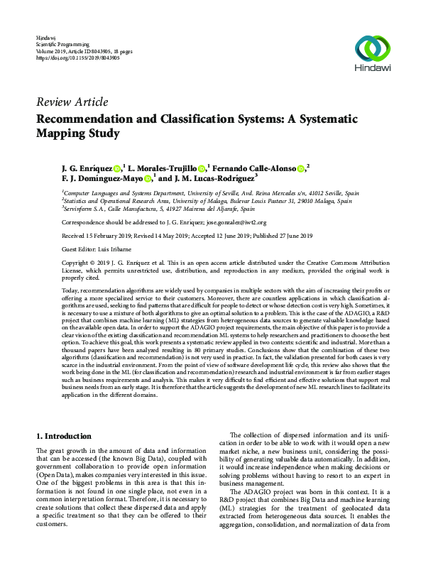 (PDF) Recommendation and Classification Systems: A Systematic Mapping Study
