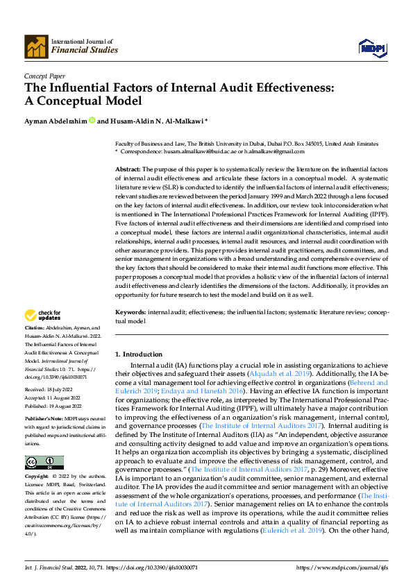 (PDF) The Influential Factors of Internal Audit Effectiveness: A Conceptual Model
