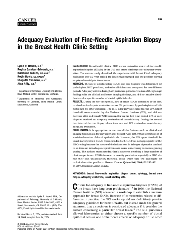 (PDF) Adequacy evaluation of fine-needle aspiration biopsy in the ...