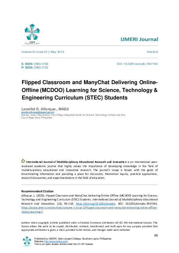 (PDF) Flipped Classroom and ManyChat Delivering Online-Offline (MCDOO) Learning for Science ...
