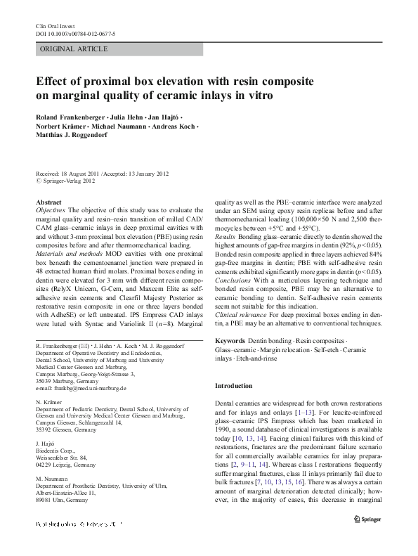(PDF) Effect of proximal box elevation with resin composite on marginal ...