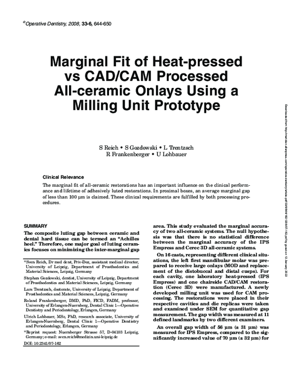 (PDF) Marginal Fit of Heat-pressed vs CAD/CAM Processed All-ceramic ...