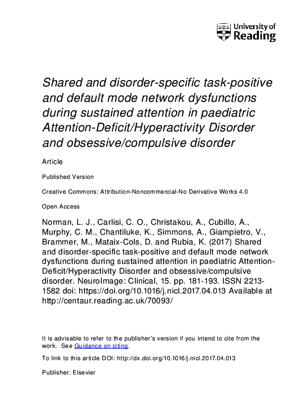 (PDF) Shared and disorder-specific task-positive and default mode network dysfunctions during ...