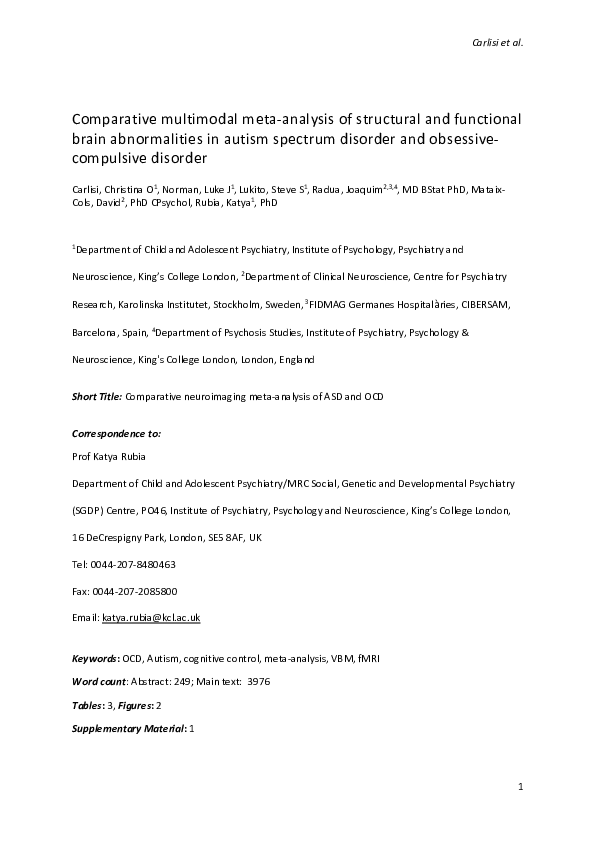 Pdf Comparative Multimodal Meta Analysis Of Structural And Functional Brain Abnormalities In