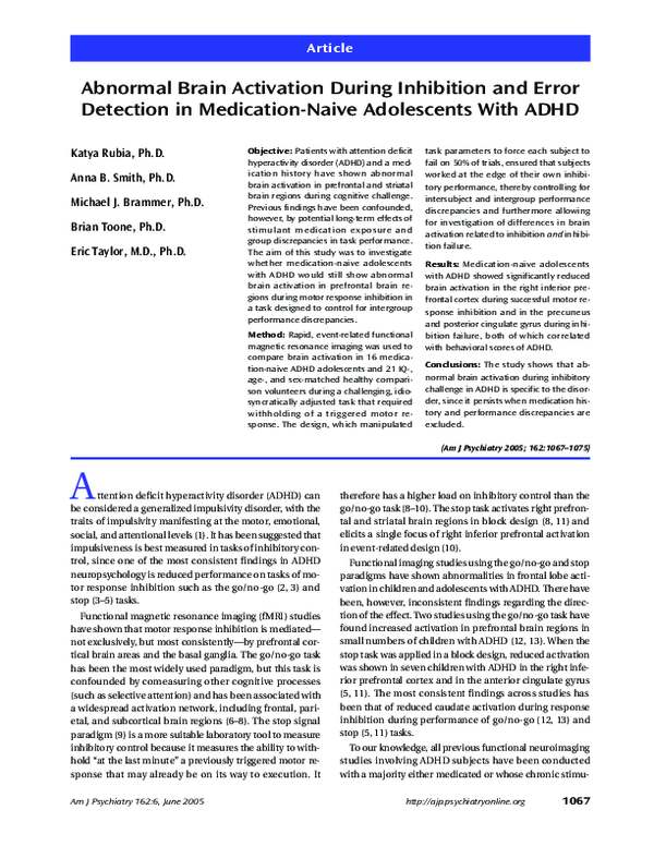 (PDF) Article Abnormal Brain Activation During Inhibition and Error Detection in Medication ...