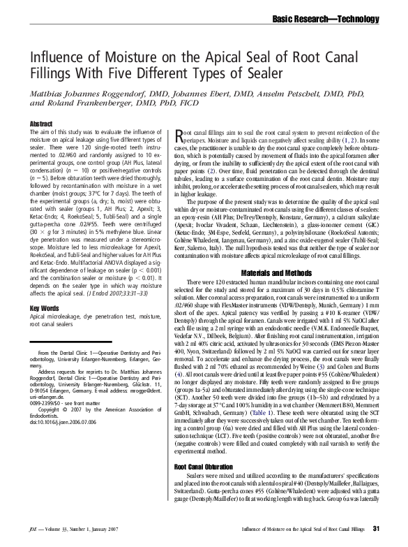 (PDF) Influence of moisture on the apical seal of root canal fillings ...