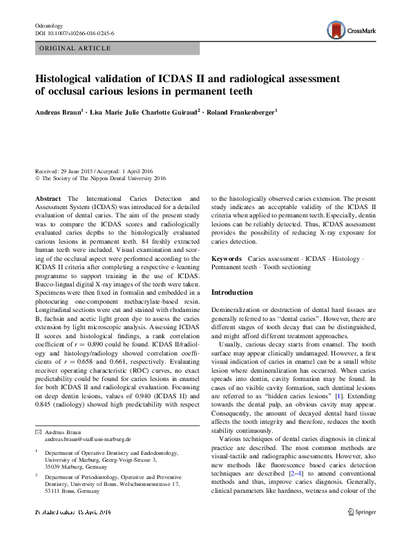 (PDF) Histological validation of ICDAS II and radiological assessment ...