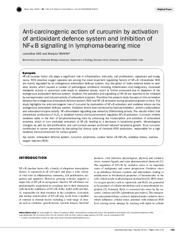 (PDF) Anti-carcinogenic action of curcumin by activation of antioxidant ...