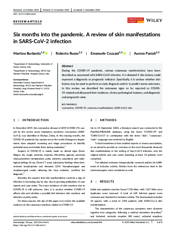 (PDF) Six months into the pandemic. A review of skin manifestations in ...