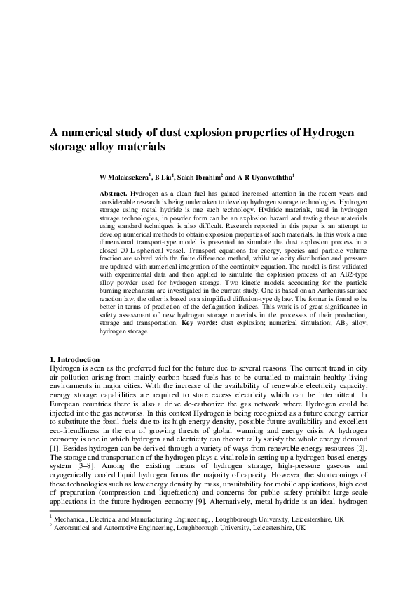 (PDF) A Numerical Study of Dust Explosion Properties of Hydrogen ...