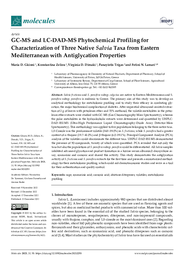 (PDF) GC-MS and LC-DAD-MS Phytochemical Profiling for Characterization of Three Native Salvia ...