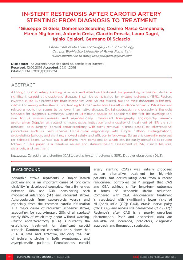 (PDF) In-Stent Restenosis After Carotid Artery Stenting: From Diagnosis ...