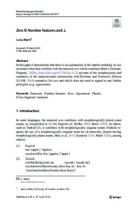 (PDF) Zero N: Number features and ⊥