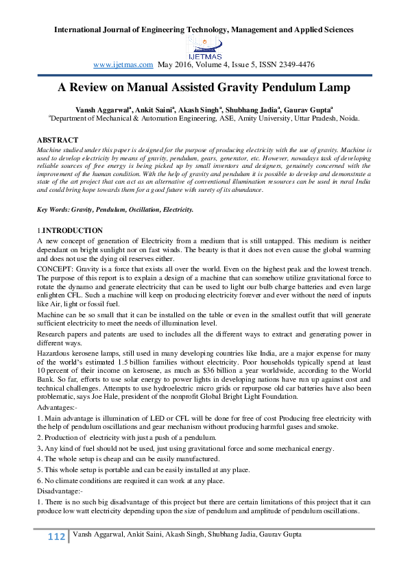 (PDF) 12 A Review on Manual Assisted Gravity Pendulum Lamp