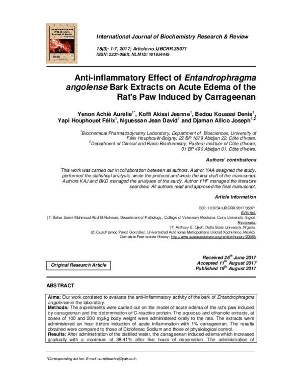 (PDF) Anti-inflammatory Effect of Entandrophragma angolense Bark ...