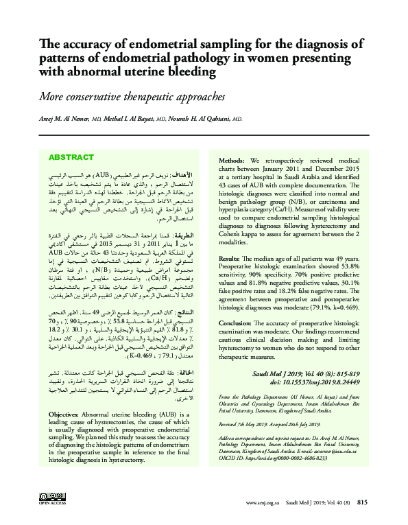 (PDF) The accuracy of endometrial sampling for the diagnosis of ...