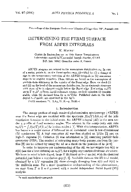 (PDF) Determining the Fermi Surface from Arpes Integrals