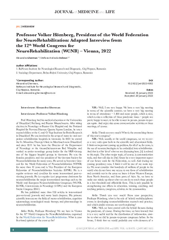 (PDF) Professor Volker Hömberg, President of the World Federation for ...