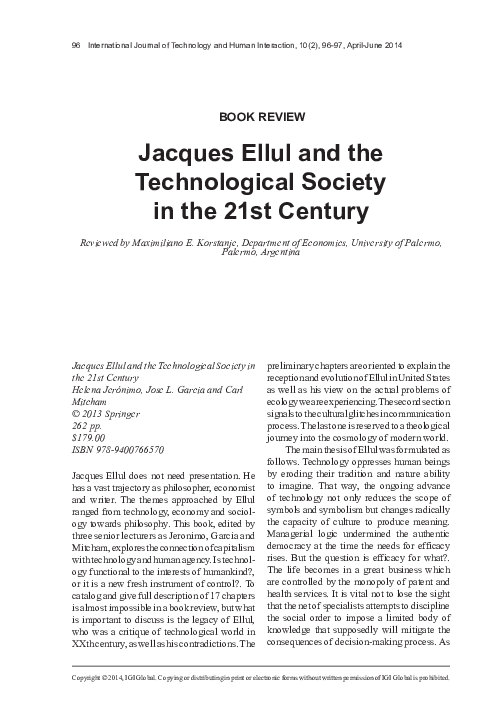 (PDF) Jacques Ellul and the Technological Society in the 21st Century