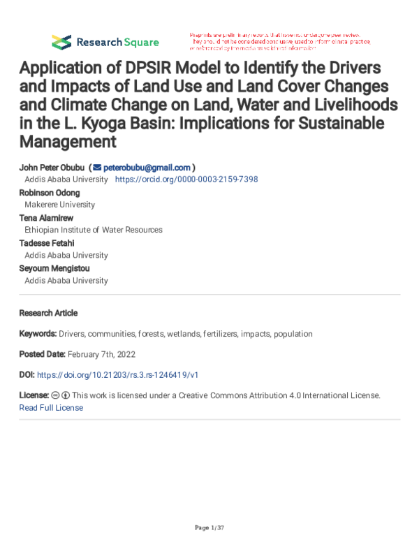 (PDF) Application of DPSIR Model to Identify the Drivers and Impacts of ...