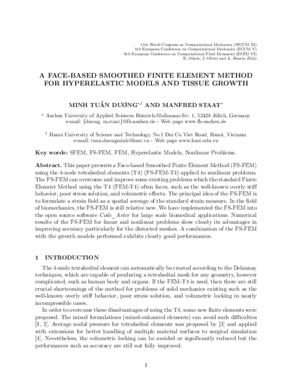 Pdf A Face Based Smoothed Finite Element Method For Hyperelastic Models And Tissue Growth