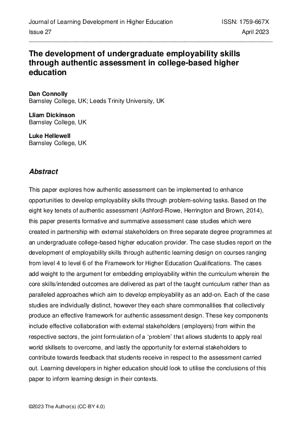 (PDF) Development of Undergraduate Employability Skills Through ...