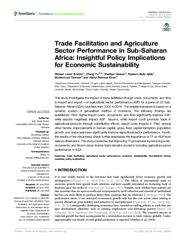 (PDF) Trade Facilitation and Agriculture Sector Performance in Sub ...