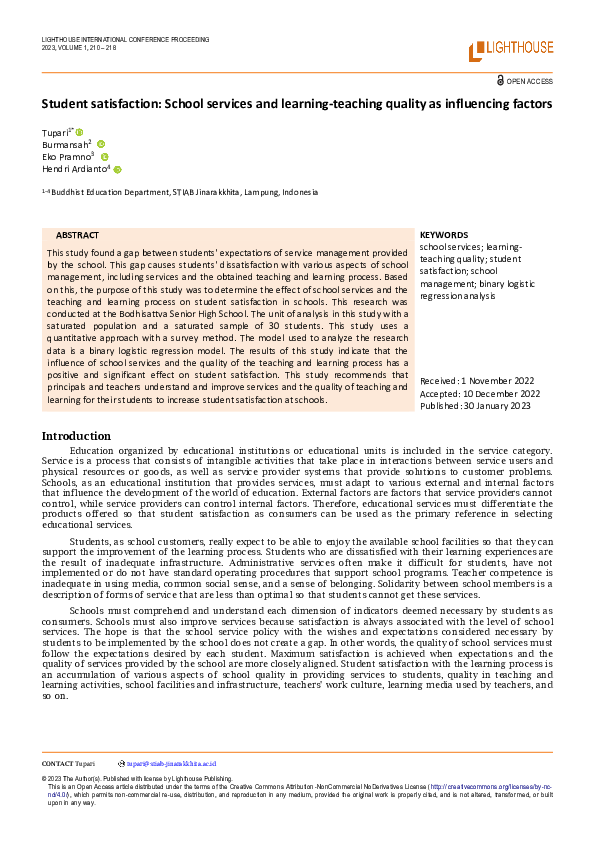 (PDF) Student satisfaction: School services and learning-teaching quality as influencing factors