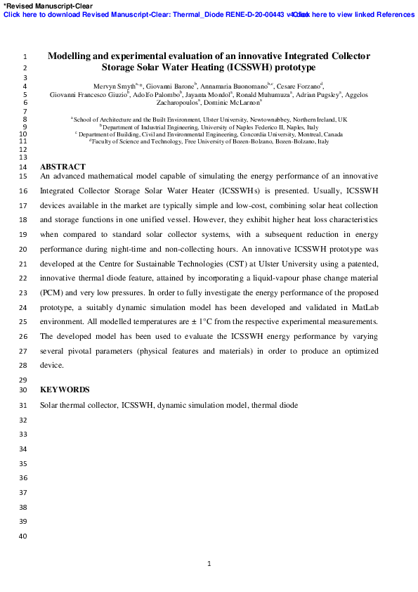 (PDF) Modelling and experimental evaluation of an innovative Integrated ...