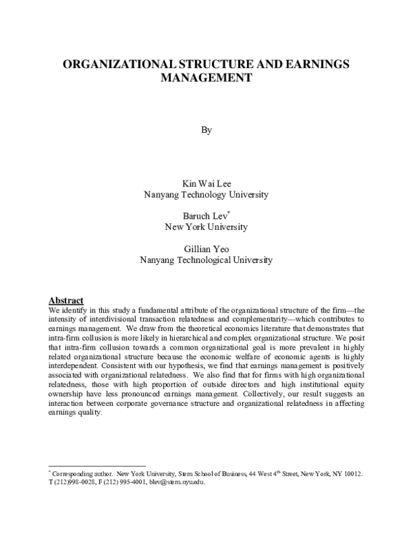 (PDF) Organizational Structure and Earnings Management