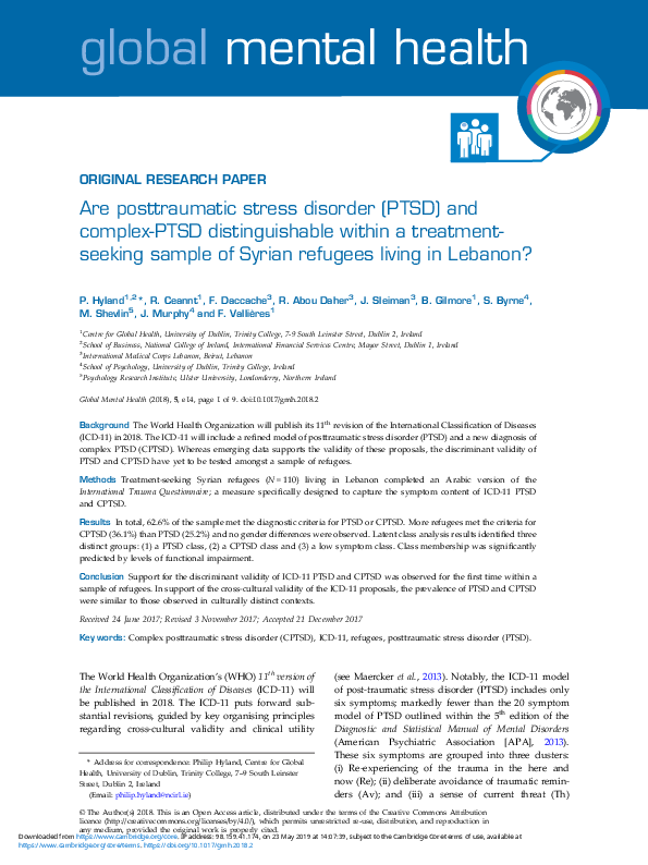 (PDF) Are posttraumatic stress disorder (PTSD) and complex-PTSD ...