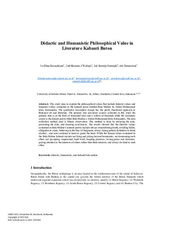 (PDF) Didactic and Humanistic Philosophical Value in Literature Kabanti ...