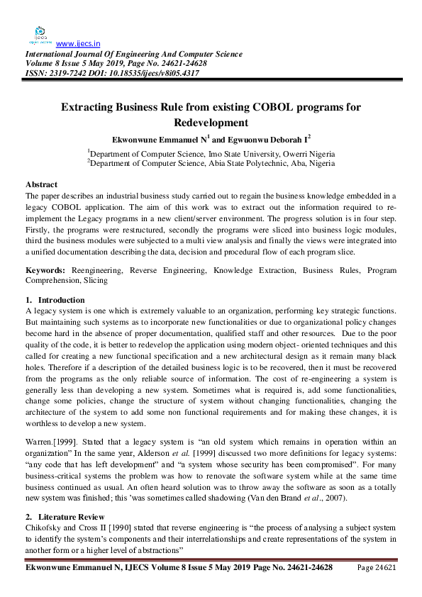 (PDF) Extracting Business Rule from existing COBOL programs for Redevelopment